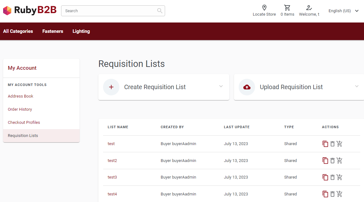 Requisition Lists for Ruby B2B store